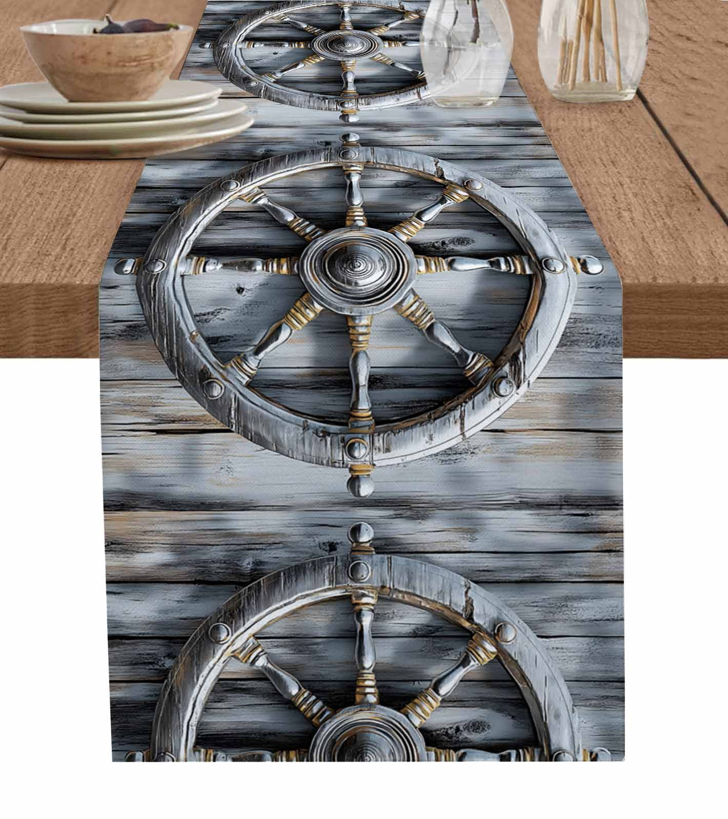 Grey Rudder Coastal Table Runner 60 Inches, Nautical Beach Retro Bed ...