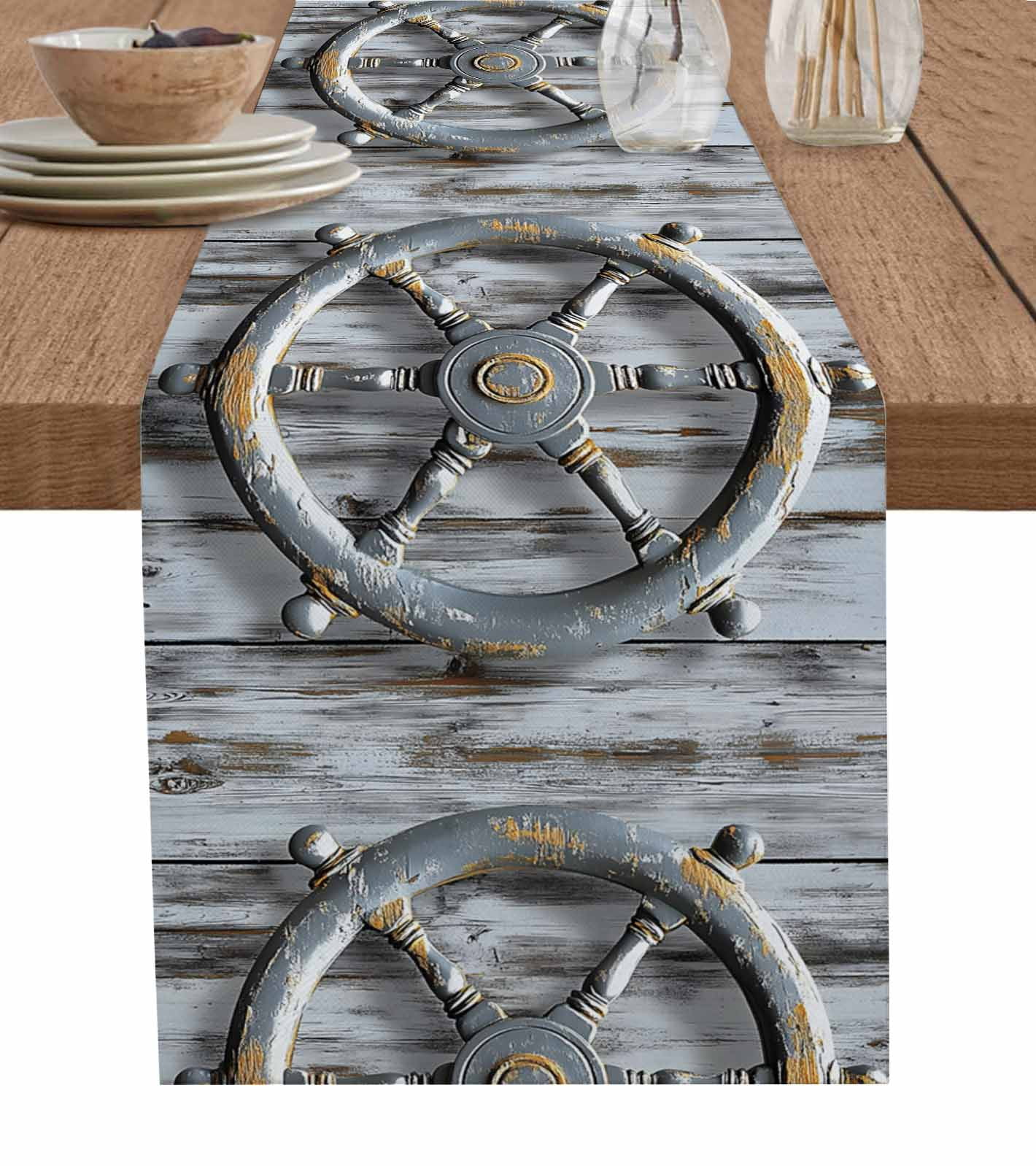 Grey Rudder Coastal Table Runner 72 Inches, Summer Beach Retro Nautical ...