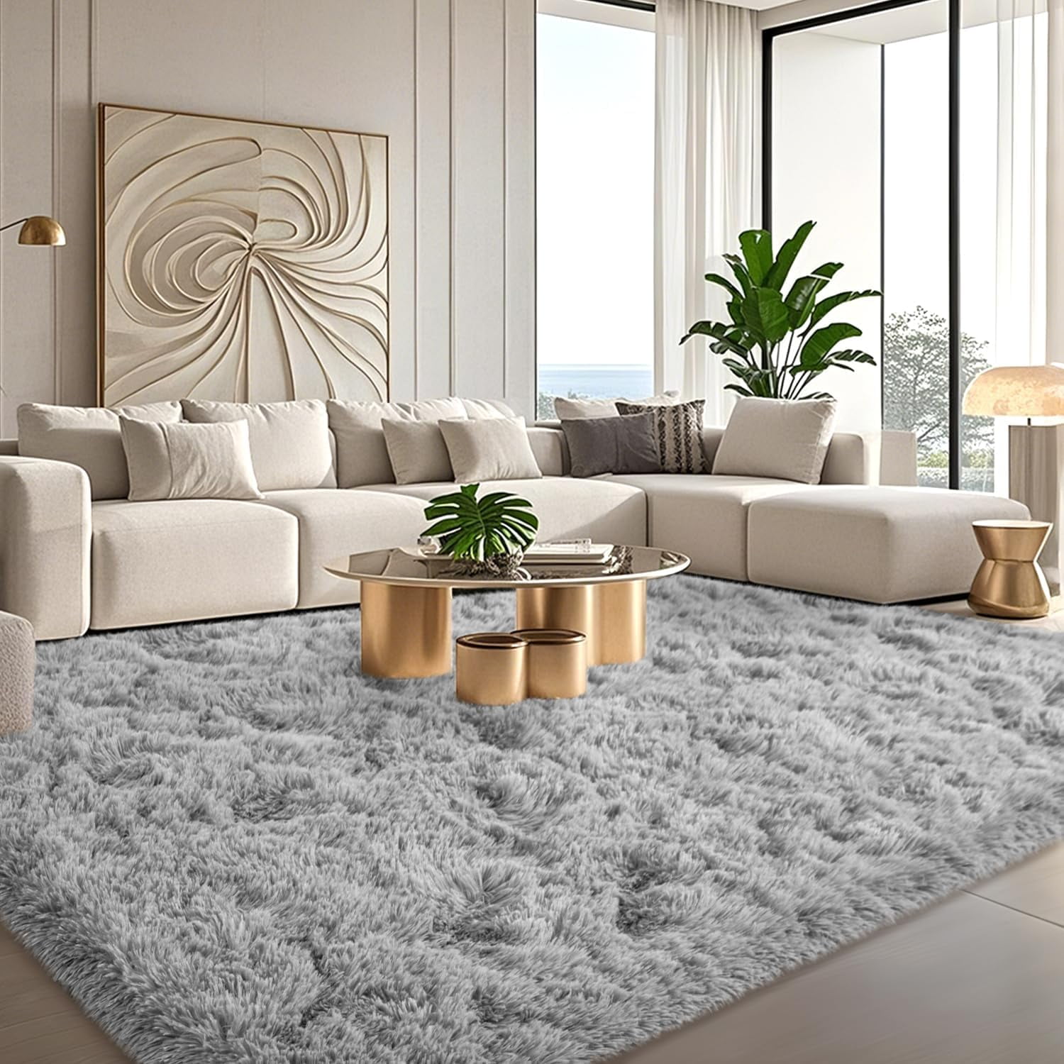 Grey Rug for Bedroom 8x10 Feet Large - Ultra Soft Faux Fur Area Rug ...