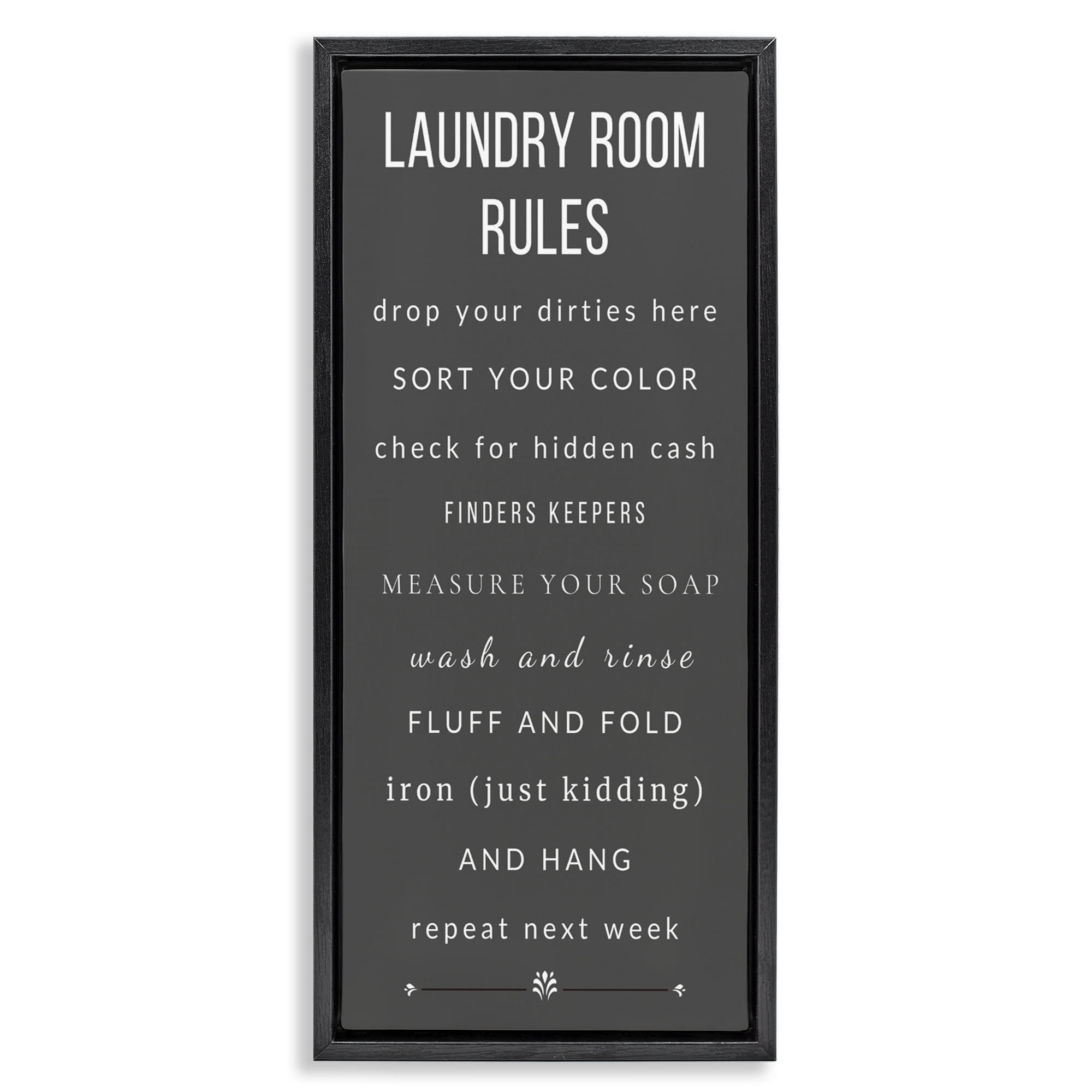Grey Rules of Laundry Room Black Framed Floater Canvas Wall Art, design ...