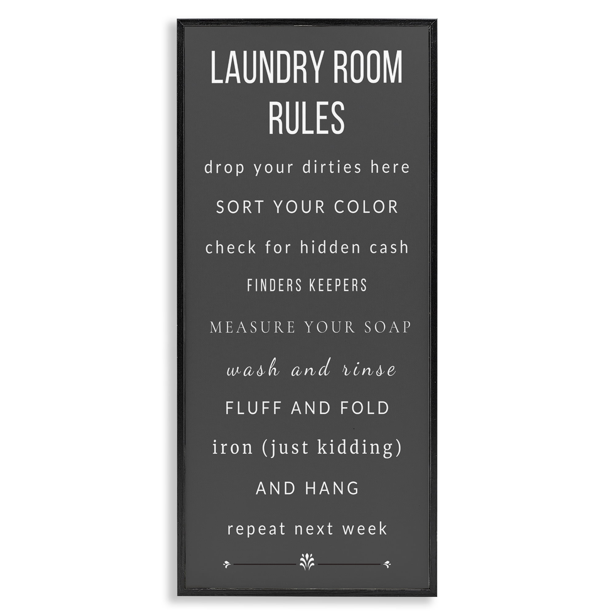 Grey Rules of Laundry Room Black Framed Giclee Art, design by Julia ...