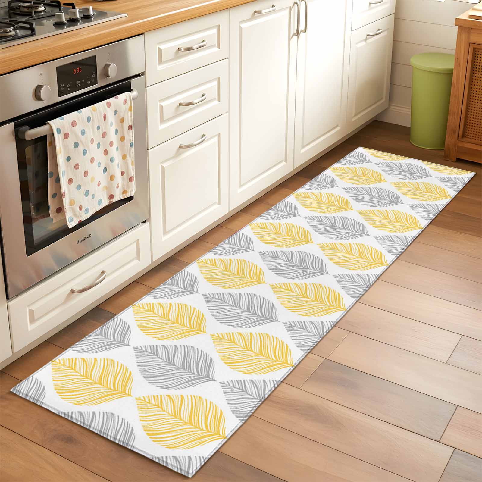 Grey and Runner Rugs 2x6 ft Yellow Olive Leaf Texture Watercolor ...