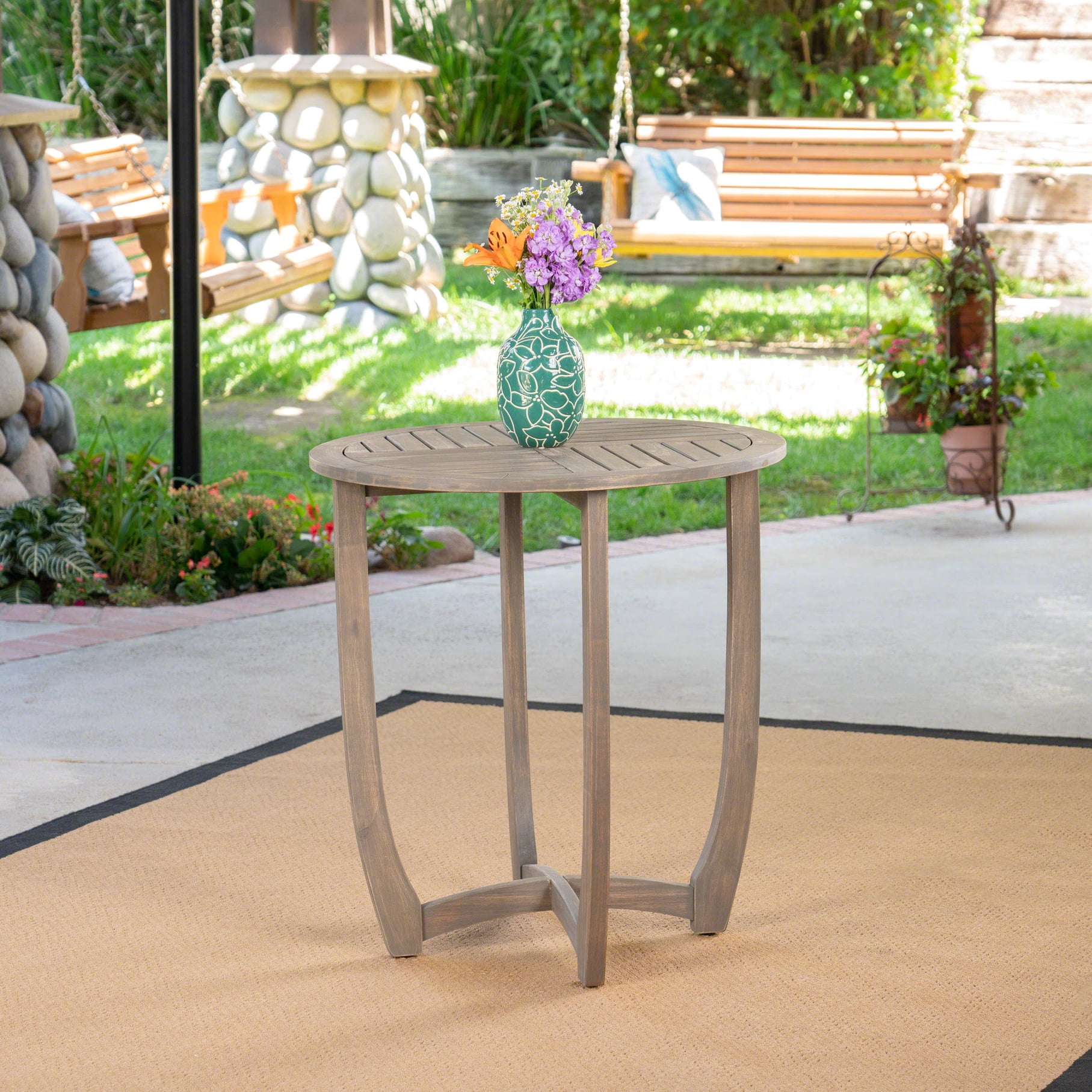 Grey Rustic Table With Wood - 27.5' 27.5'' Exterior - Walmart.com
