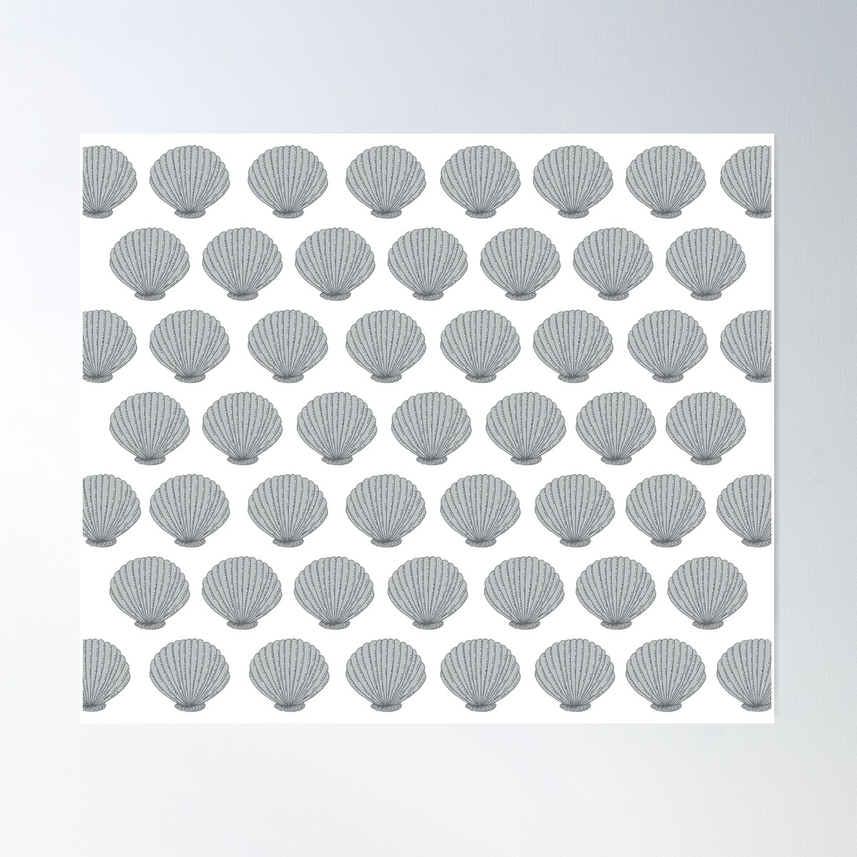 Grey Seashell Pattern Design Poster Wall Art, Modern Wall Decor For ...