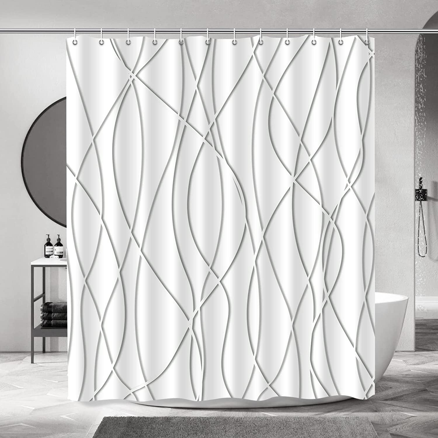Grey Shadow Shower Curtain for Bathroom with Hooks, Shower Curtain Set ...