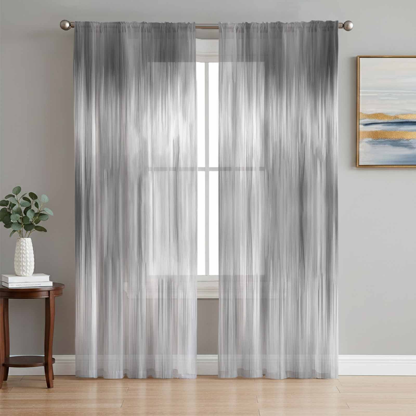 Grey Sheer Curtains 72 Inch Length 2 Panels Set, Modern Abstract Art ...