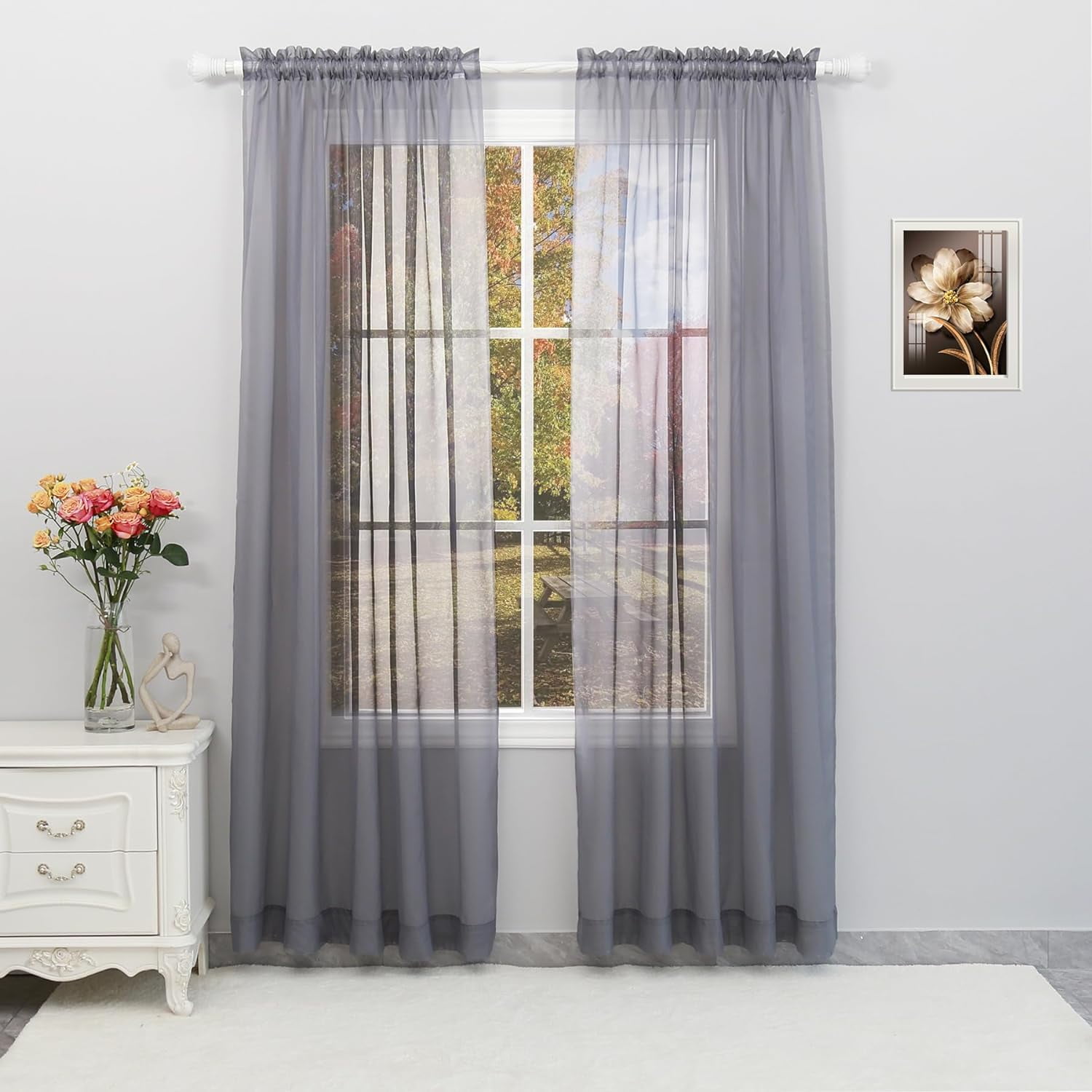 Grey Sheer Curtains 96 Inches Long 2 Panels Set - Lightweight and Light ...