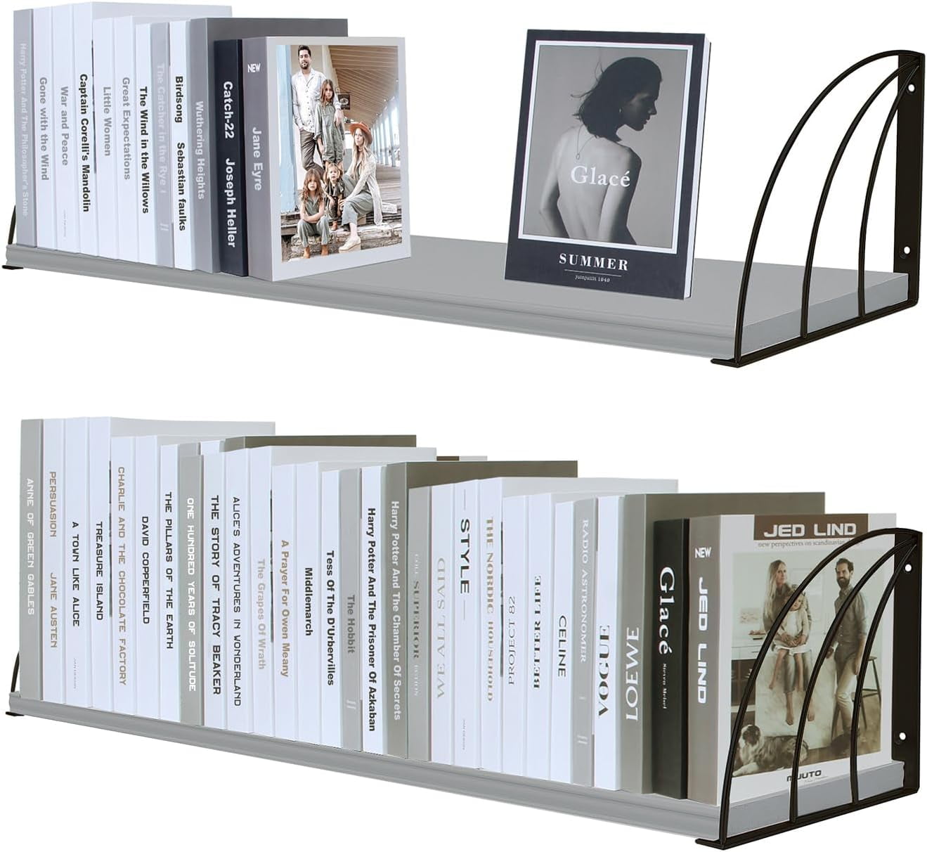 Grey Shelves Pine Wood 23.5×7.87 Inch Grey Floating Bookshelf with ...