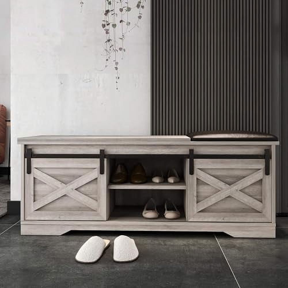 Grey Shoe Bench Entryway with Storage, Modern Shoe Bench with Sliding X ...