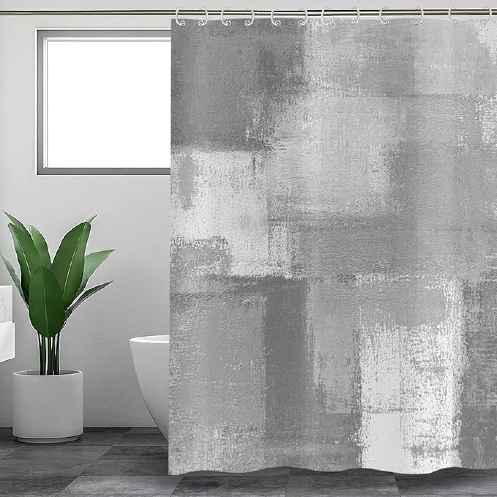 Grey Shower Curtain, Watercolor Grey Contemporary Oil Painting Abstract Geometric Bathroom ...