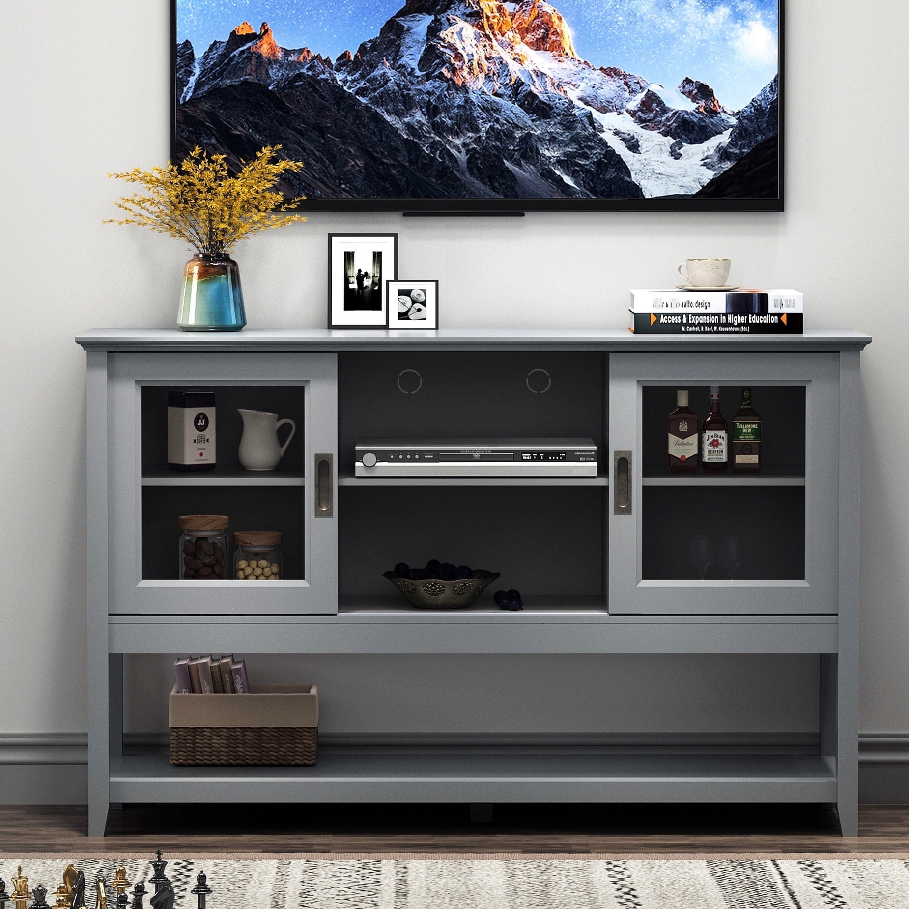 Grey Sideboard for Living Area | Features Cable Management | MDF and ...