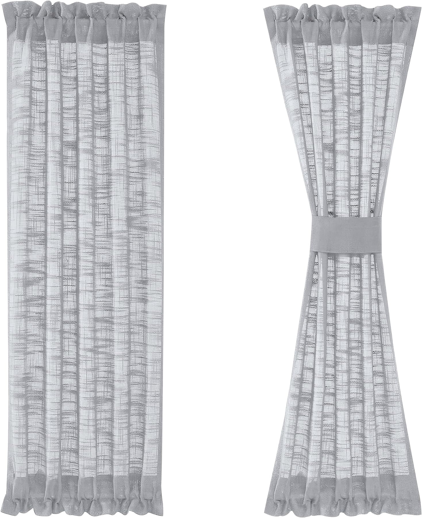 Grey Sidelight Panels 40 Long Short Linen Texture Semi Sheer Door ...