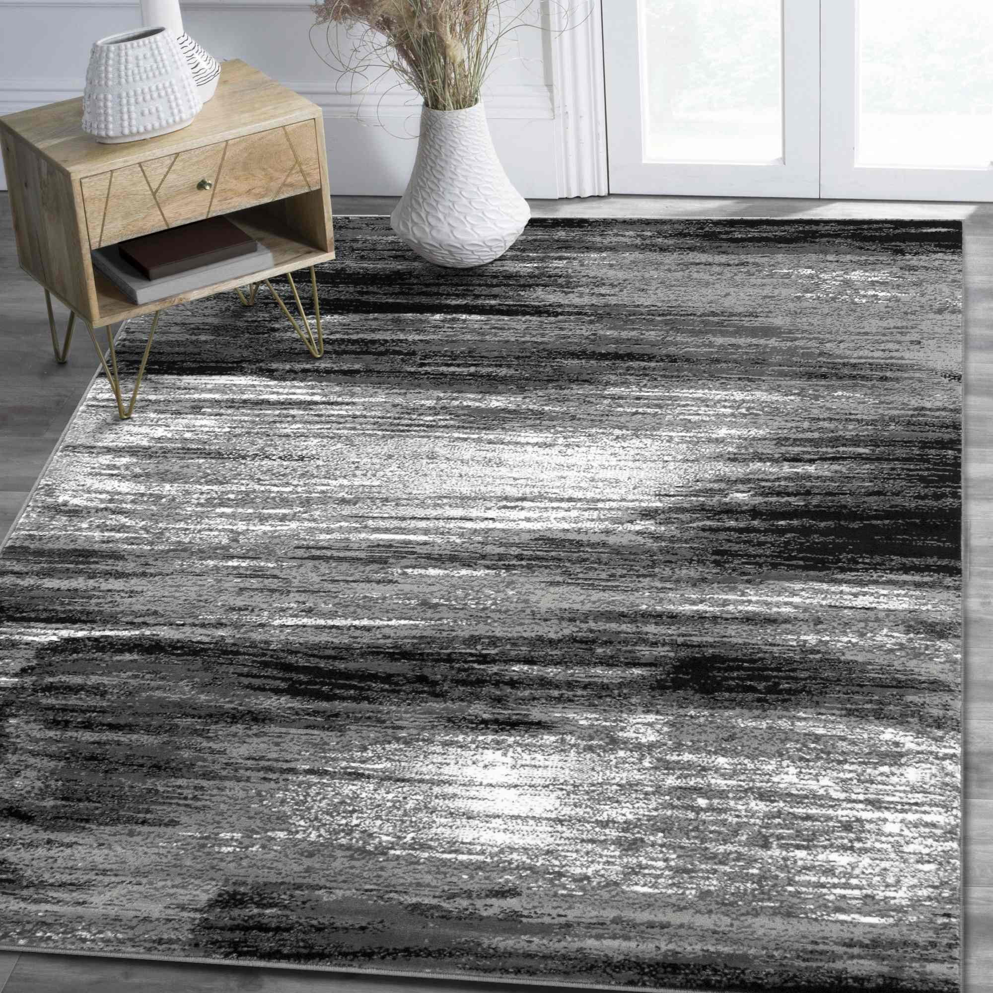 Grey/Silver/Black/Abstract Contemporary Modern Design Mixed Brush ...