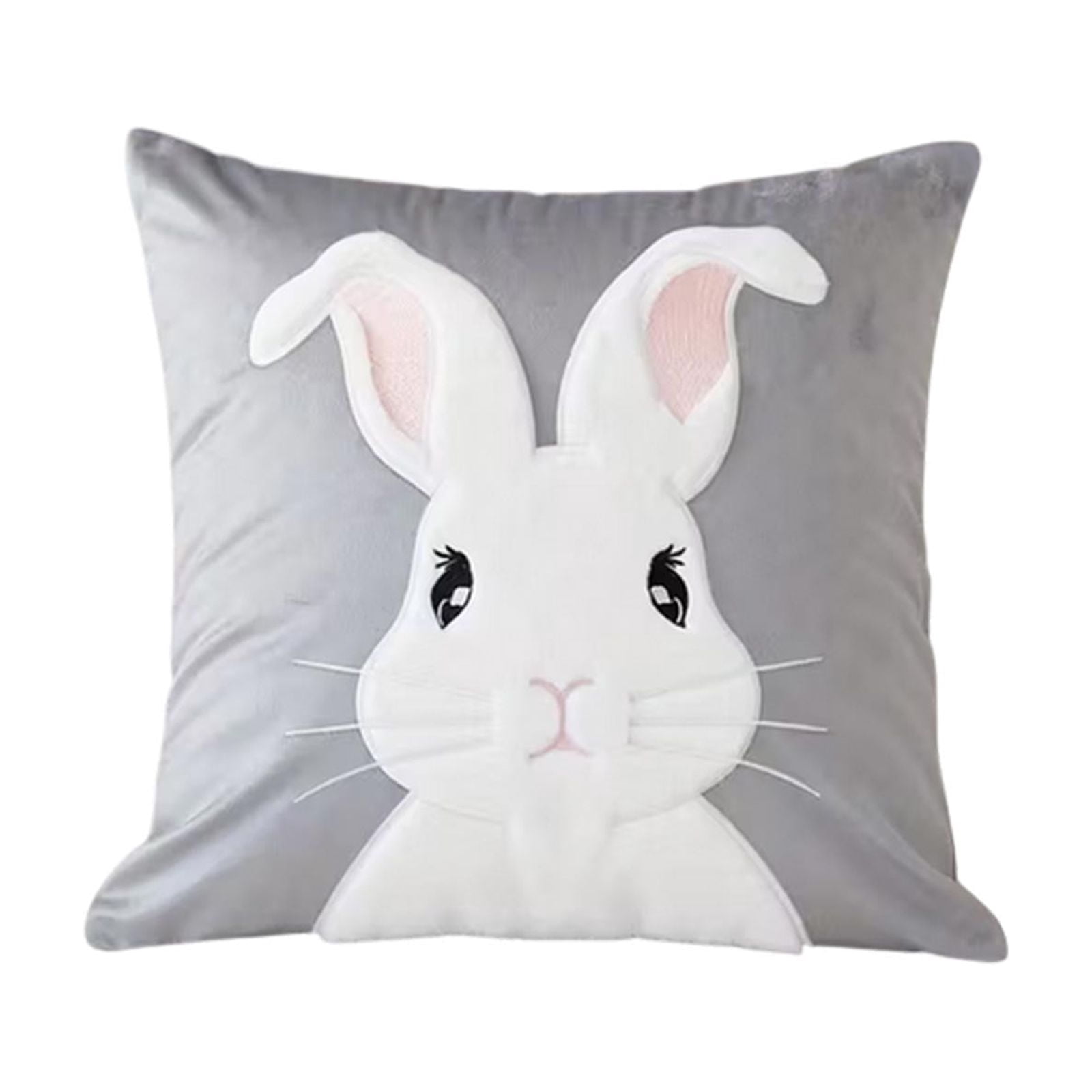 Grey Simple Series Easter Pillow Cover With Cute Bunny Print, Flock ...