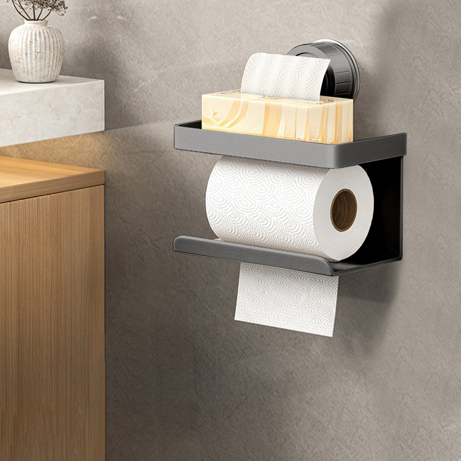 Grey Single Slot Tissue Dispenser - Suction Cup Wall Mounted Box, No ...