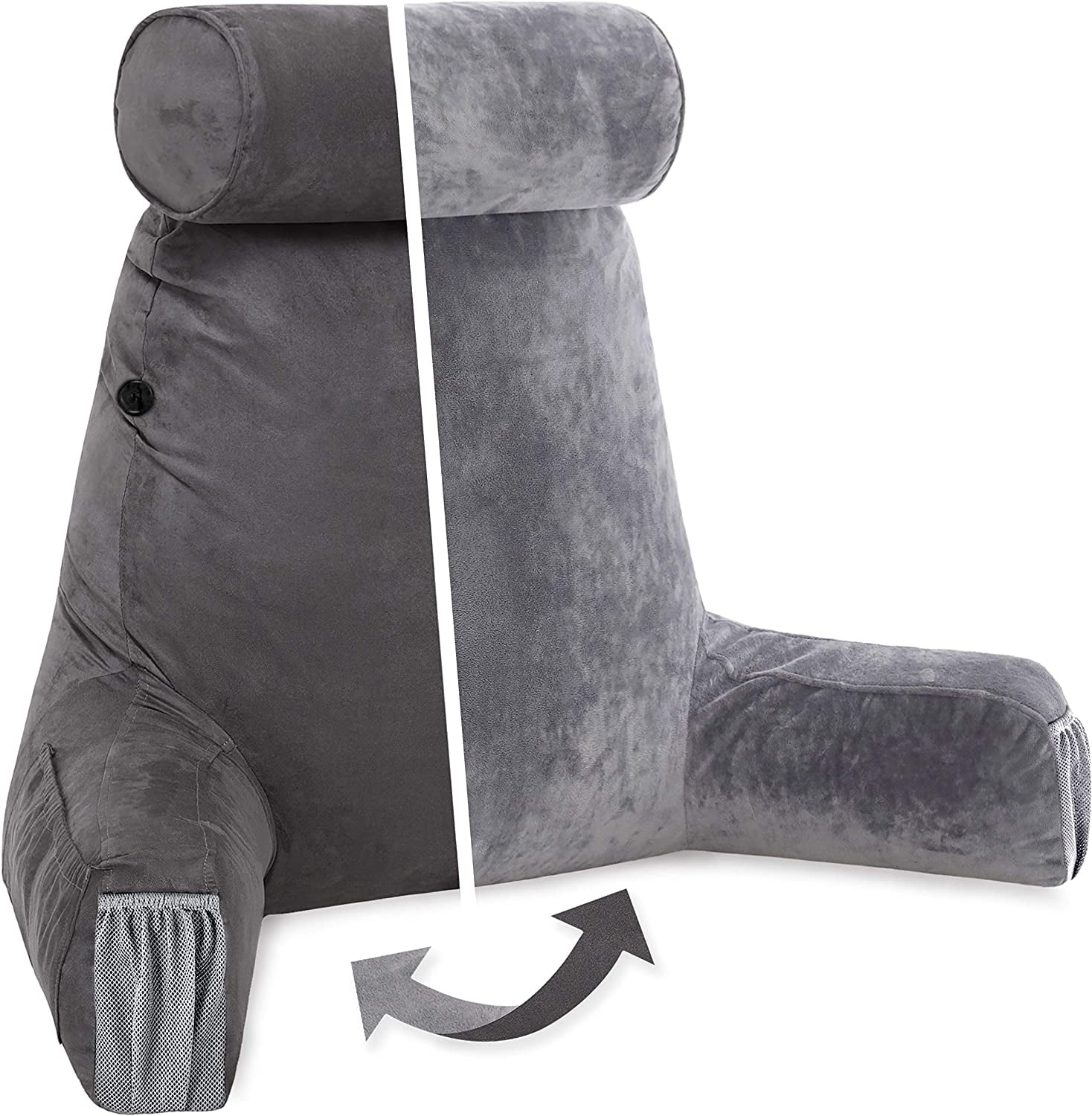 Grey, Sit Up Reading & Bed Rest with Arms, Ultra-Comfy, Detach Neck ...