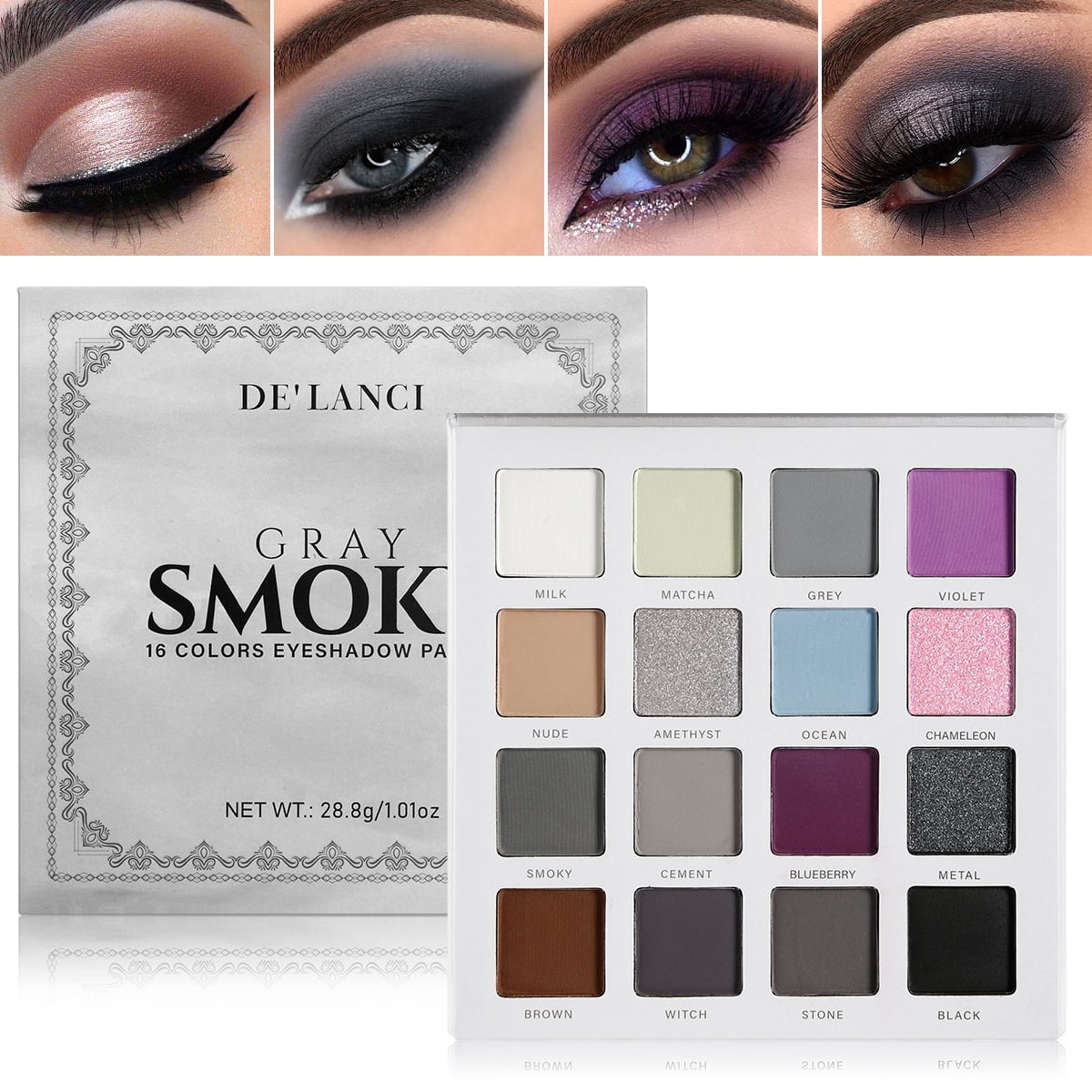 Grey Smoky eyeshadow palette,16 shades Black White Violet Smoky ...