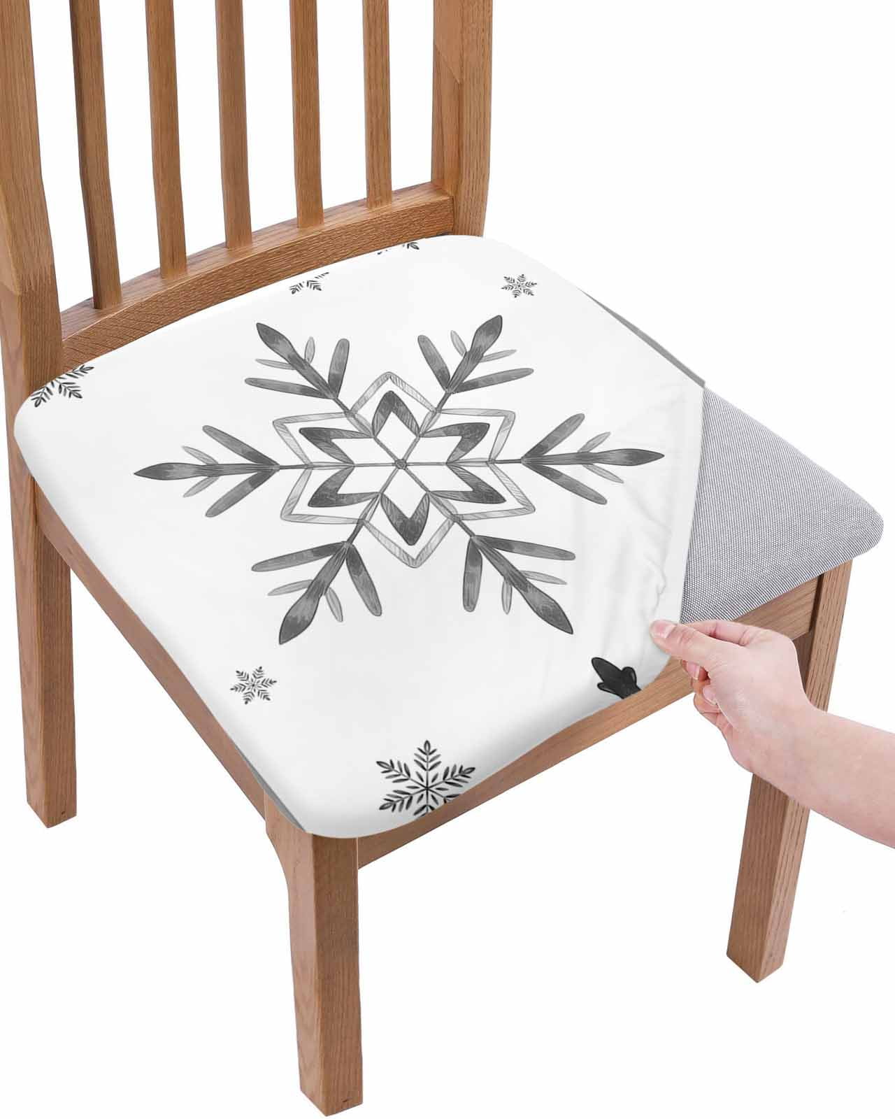 Grey Snowflake Christmas Chair Seat Covers for Dining Room Stretch ...