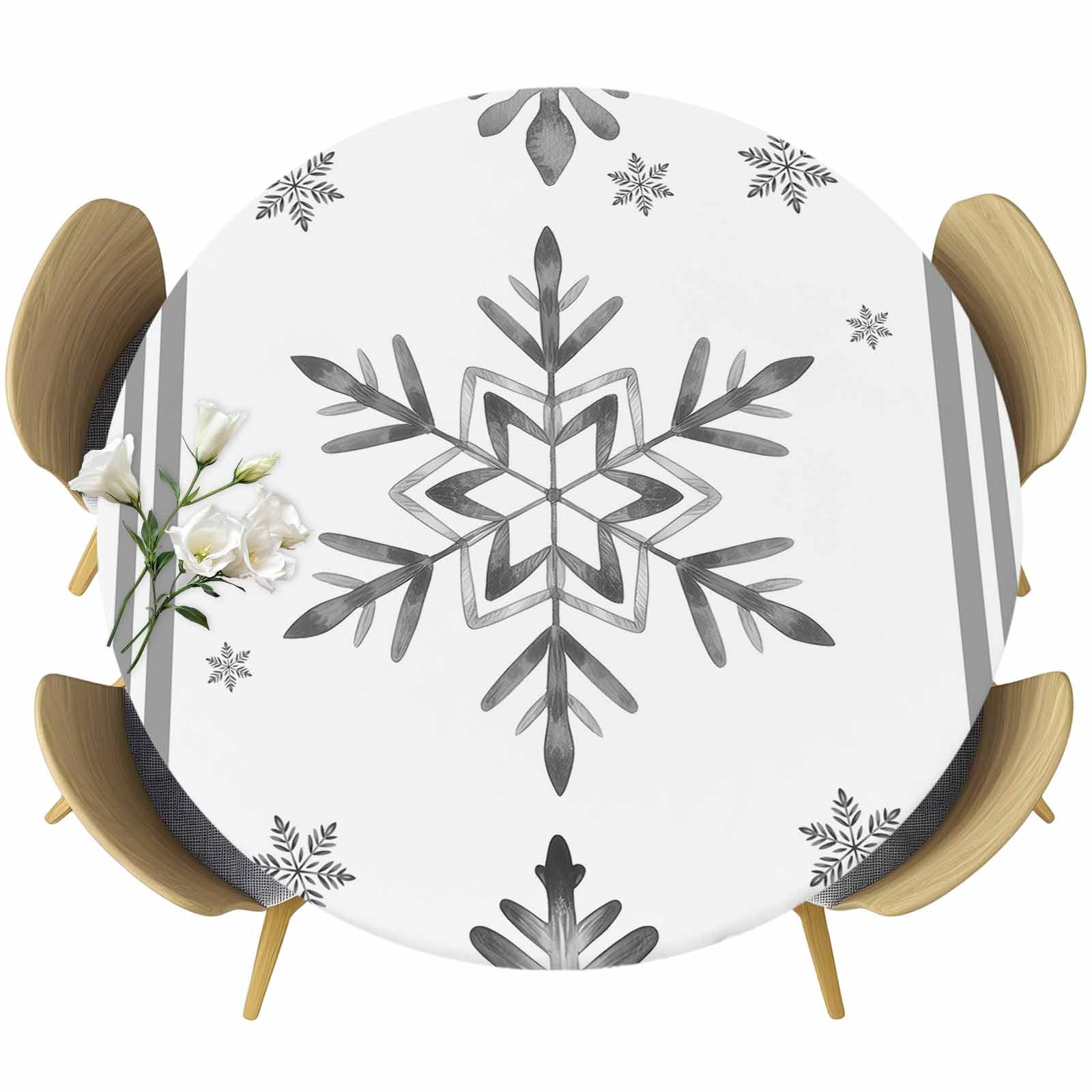 Grey Snowflake Christmas Round Tablecloth, Fitted Table Cover with ...