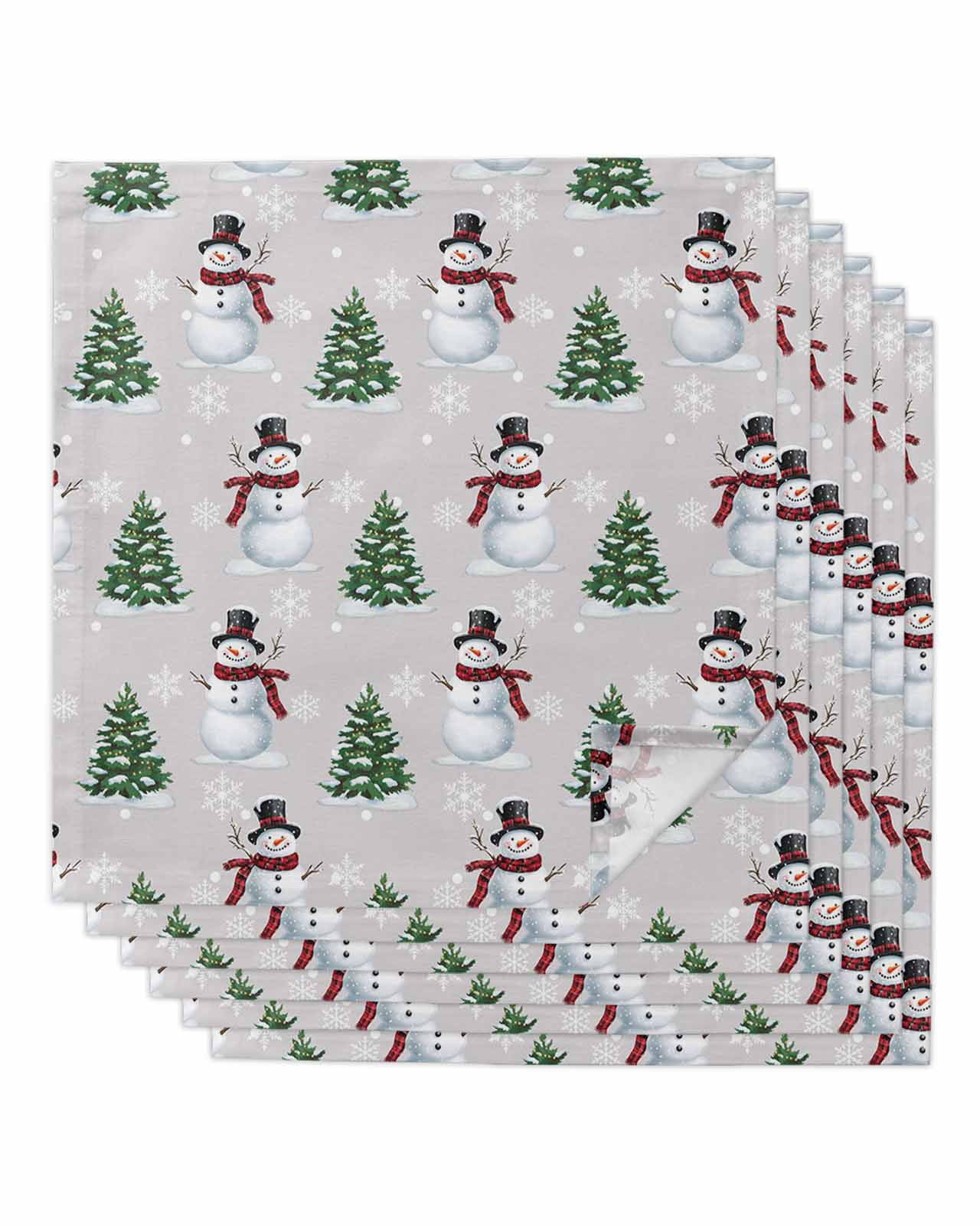 Grey Snowman Christmas Cloth Napkins Set of 6 Reusable Dinner Napkins ...