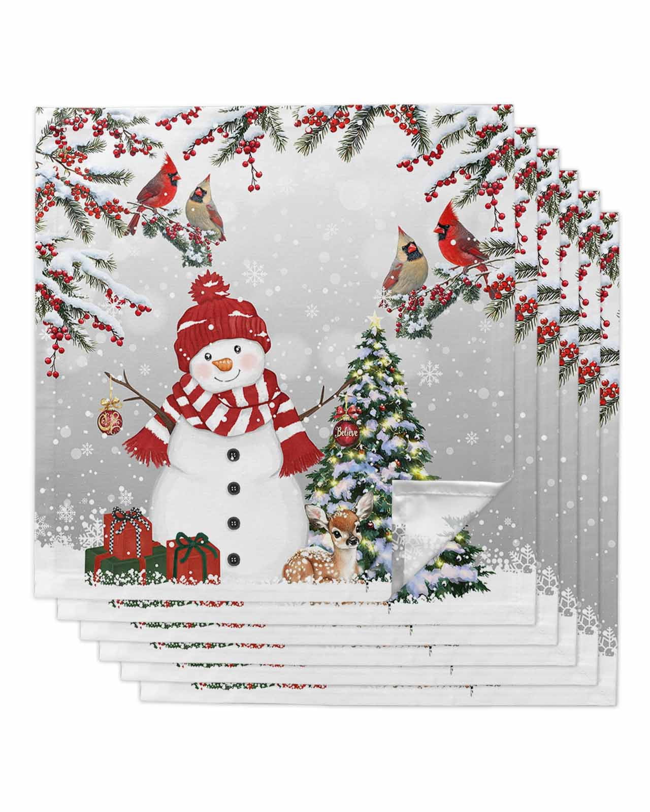 Grey Snowman Christmas Cloth Napkins Set of 6 Reusable Dinner Napkins ...