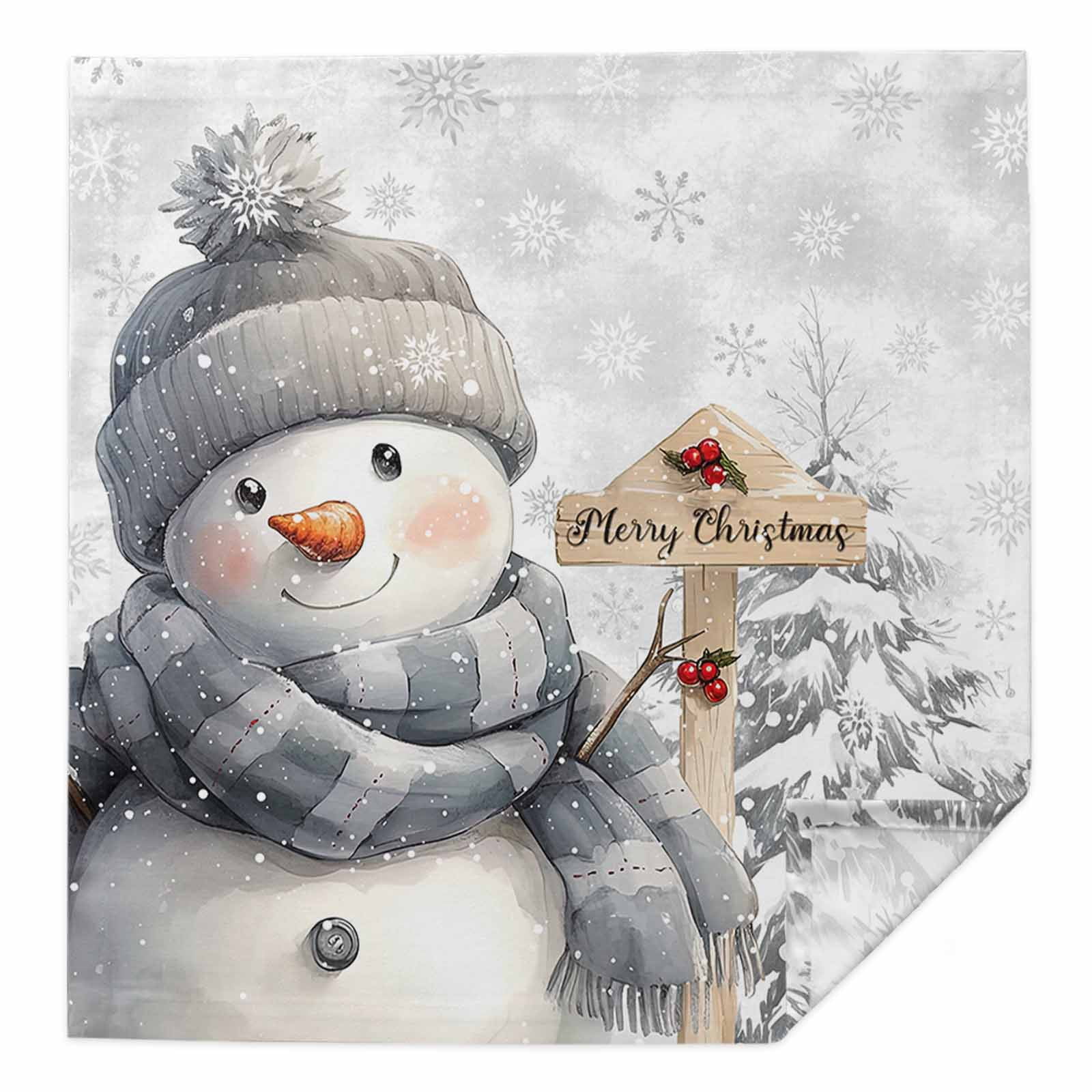 Grey Snowman Christmas Cloth Napkins Washable Set of 1, Xmas Snowflake ...