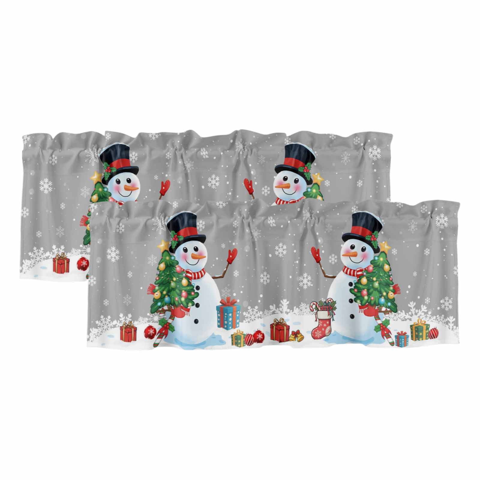 Grey Snowman Christmas Curtain Valances for Windows, Kitchen Valance ...