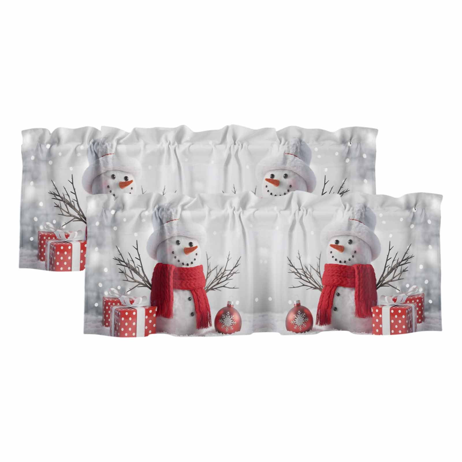 Grey Snowman Christmas Curtain Valances for Windows, Kitchen Valance ...