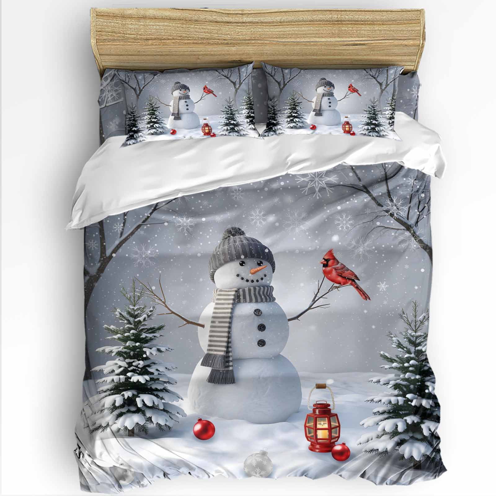 Grey Snowman Christmas Full Size Comforter Set, Xmas Tree Snowflake ...