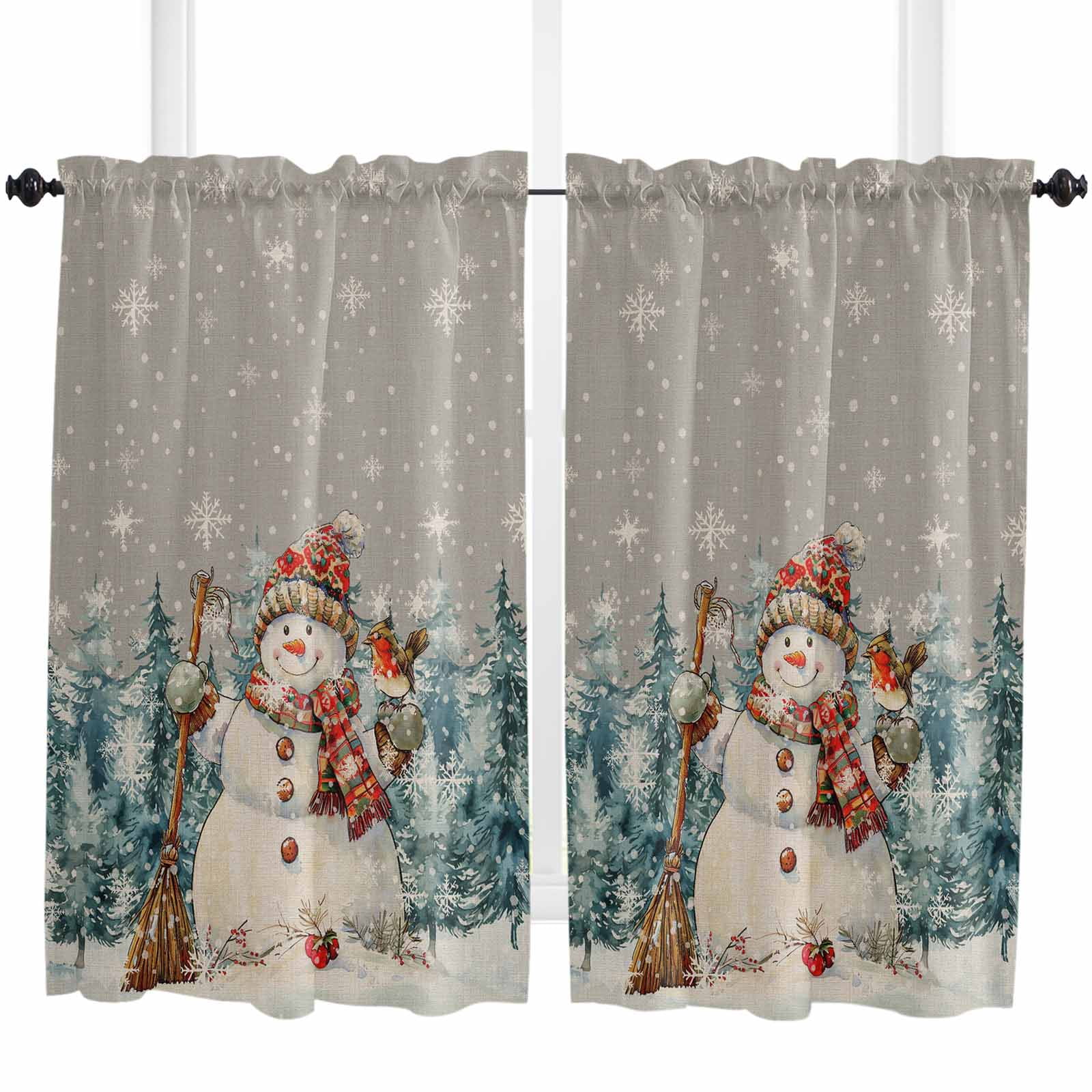 Grey Snowman Christmas Kitchen Curtain 2 Panels Tiers Curtains 45 Inch ...