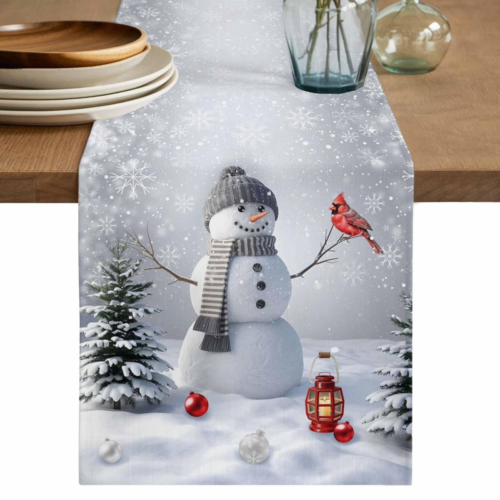 Grey Snowman Christmas Table Runner 90 Inches, Xmas Tree Snowflake ...
