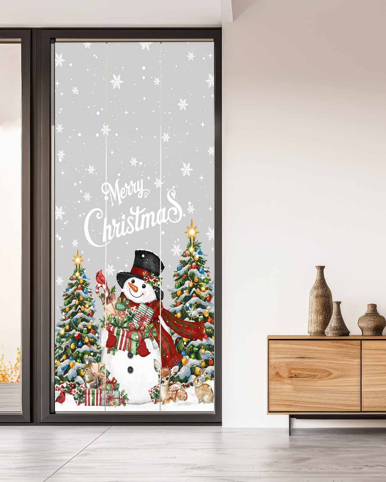 Grey Snowman Christmas Window Privacy Film Stained Glass Window Film ...