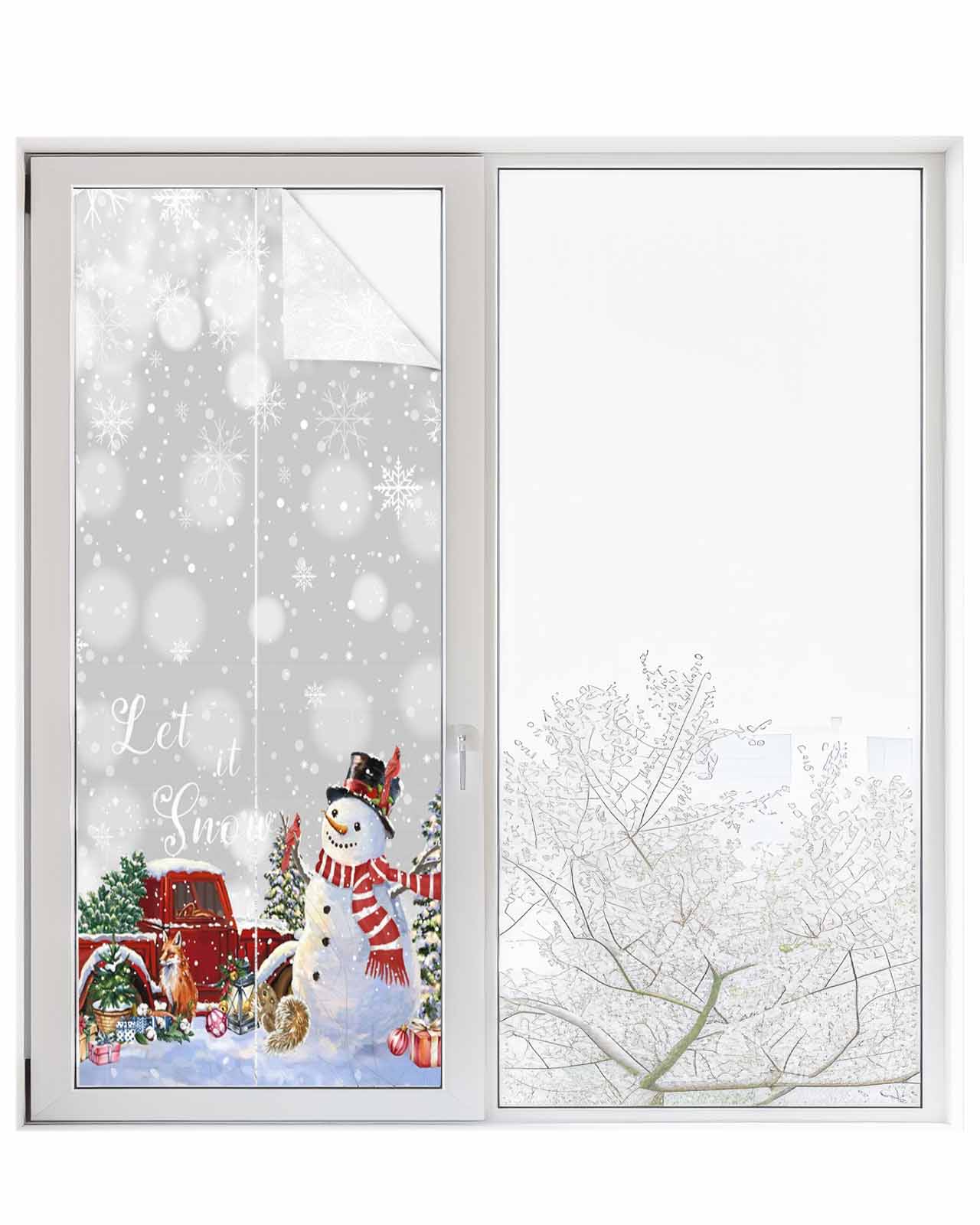 Grey Snowman Christmas Window Privacy Film Stained Glass Window Film ...