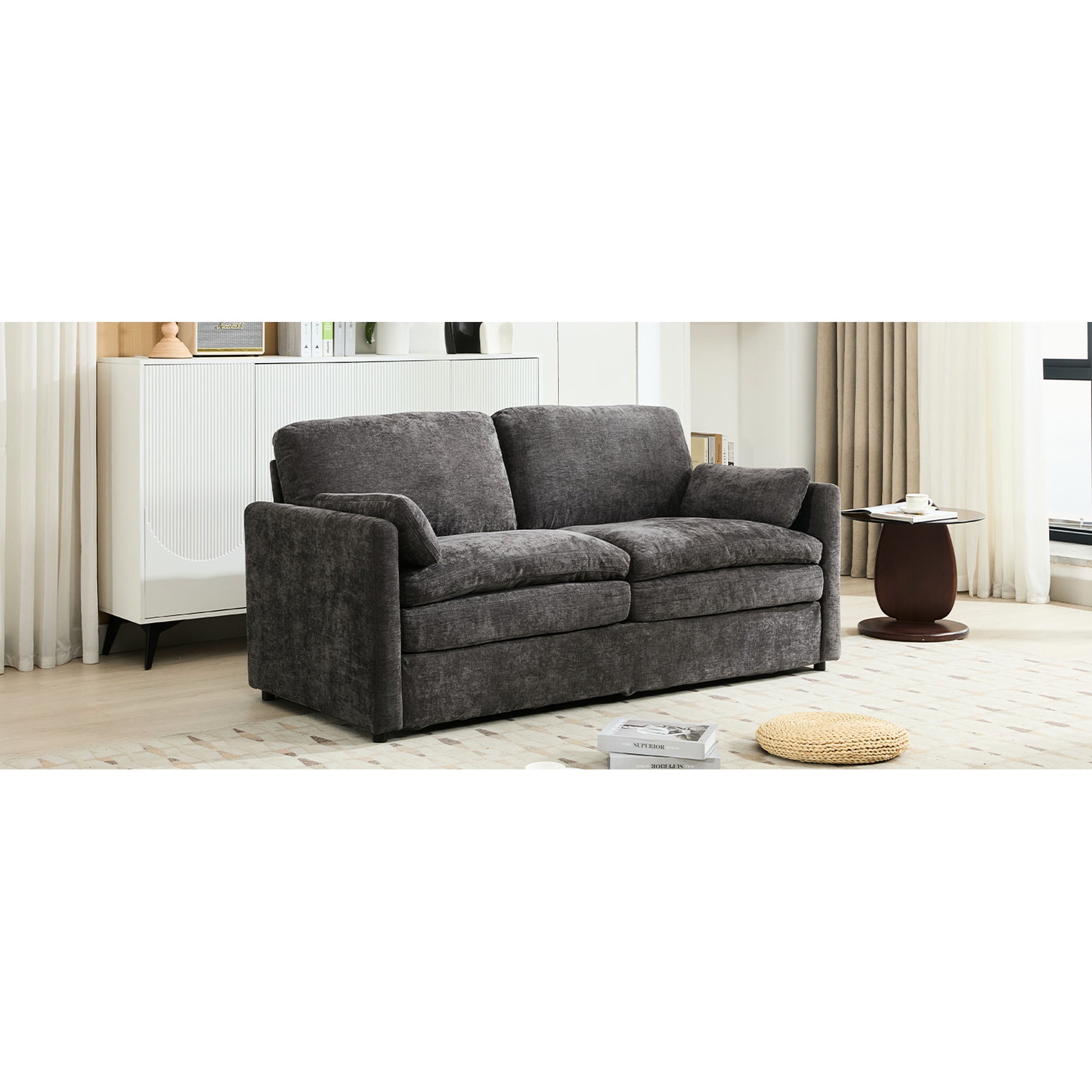 Grey Sofa with Ergonomic Armrests and Detachable Pillow / Relaxing ...