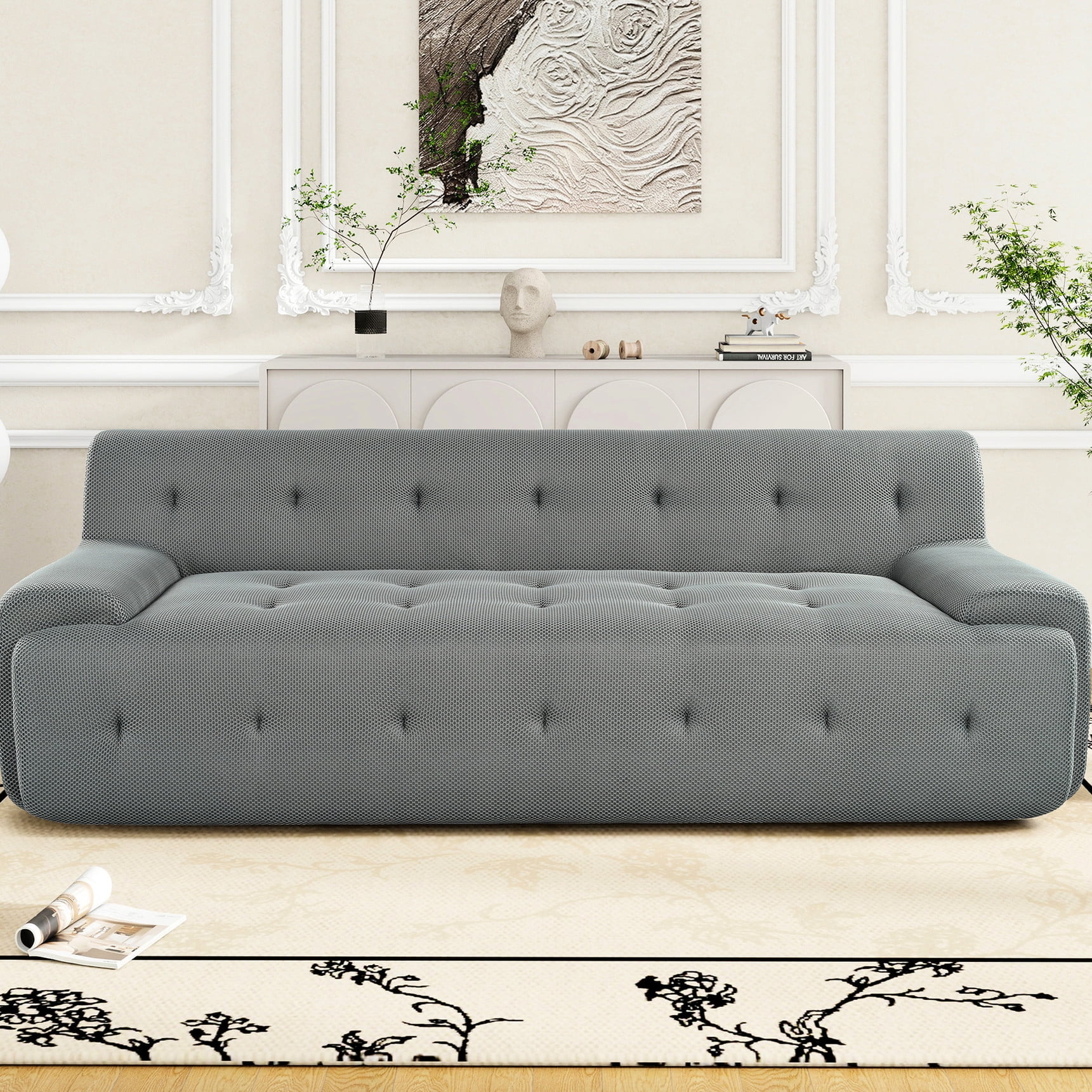 Grey Sofa with Tufting - Comfortable Armrests - Living Room ...