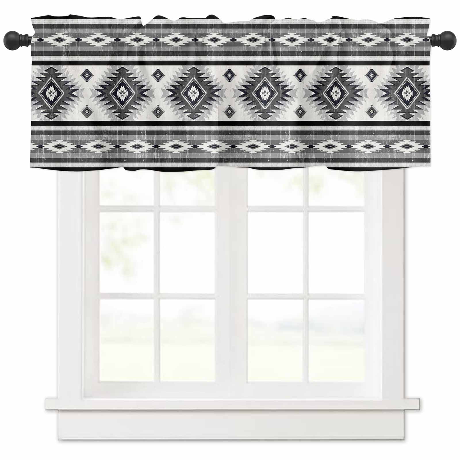 Grey Southwest Valances for Windows Farmhouse Kitchen Curtains Valances ...