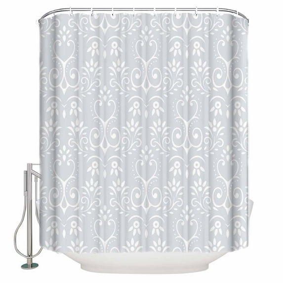 Grey Spring Floral Bathroom Shower Curtains with 12 Hooks Polyester ...