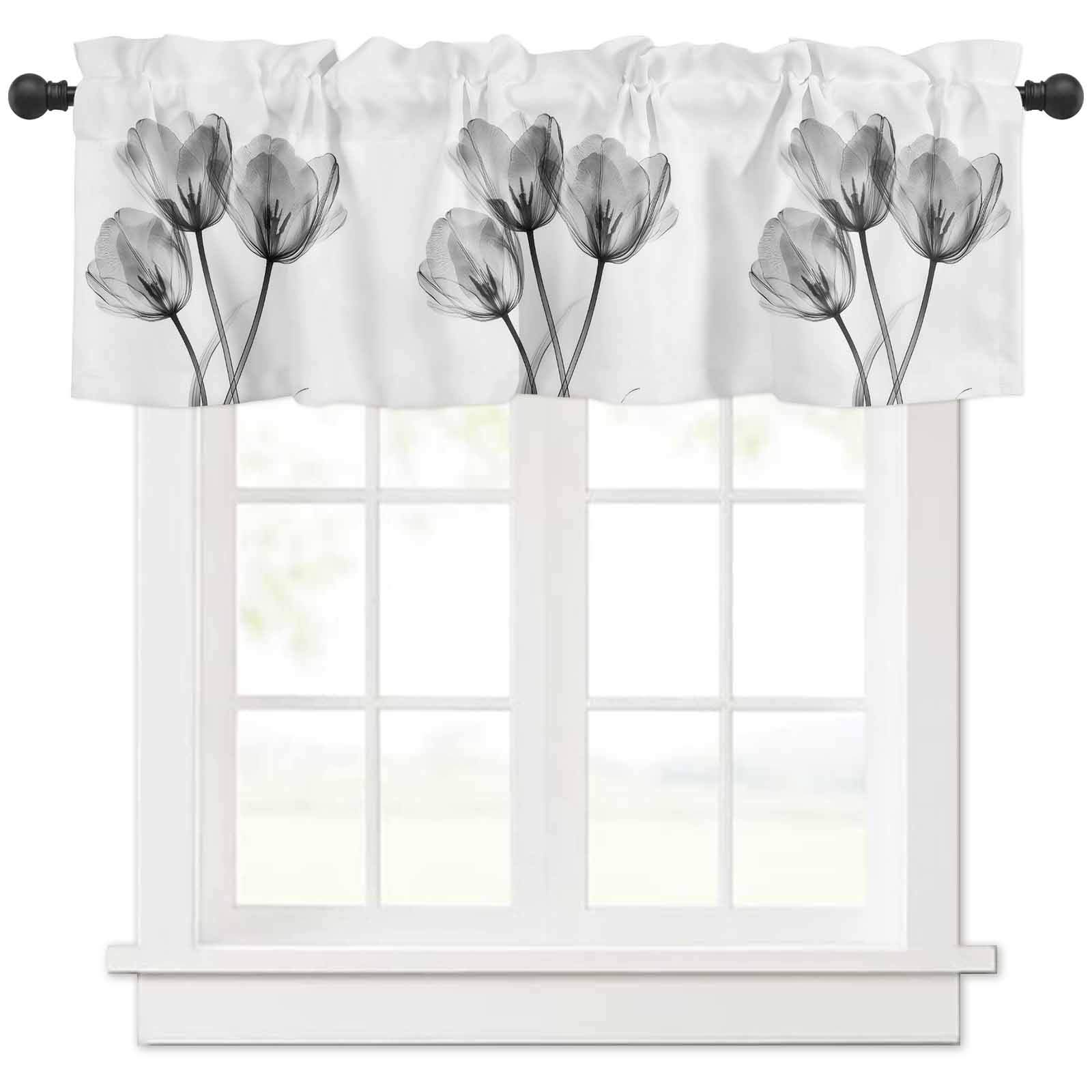 Grey Spring Tulip Floral Valances for Windows Farmhouse Kitchen ...