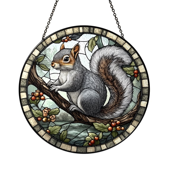 Grey Squirrel Metal Plaque, Stained Glass Style Garden Wall Art Decor ...