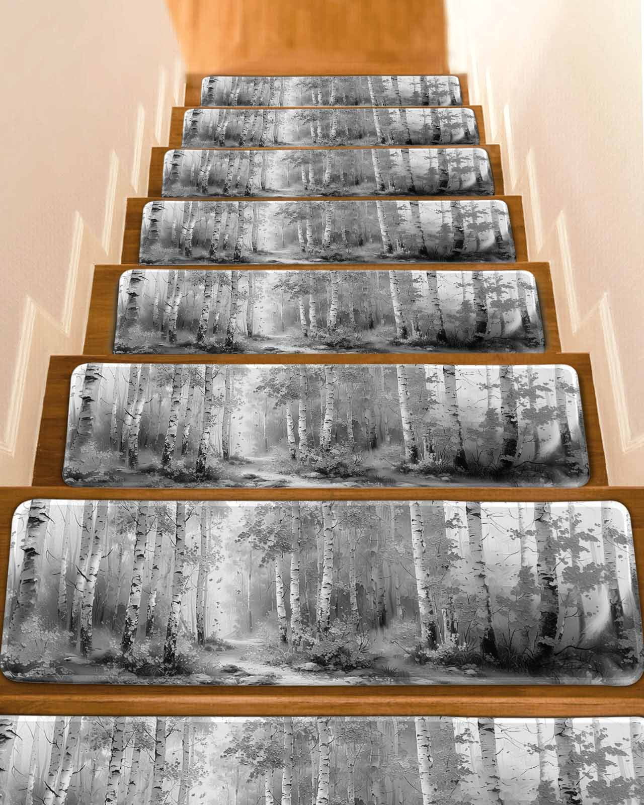 Grey Stair Treads for Wooden Steps Indoor Runner Rug Carpet, Modern Oil ...