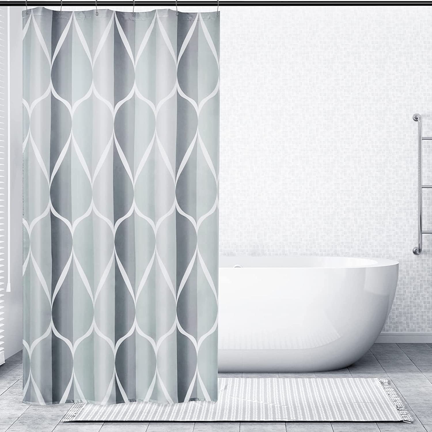 Grey Stall Small Fabric Shower Curtain, Waterproof Design and Polyester ...
