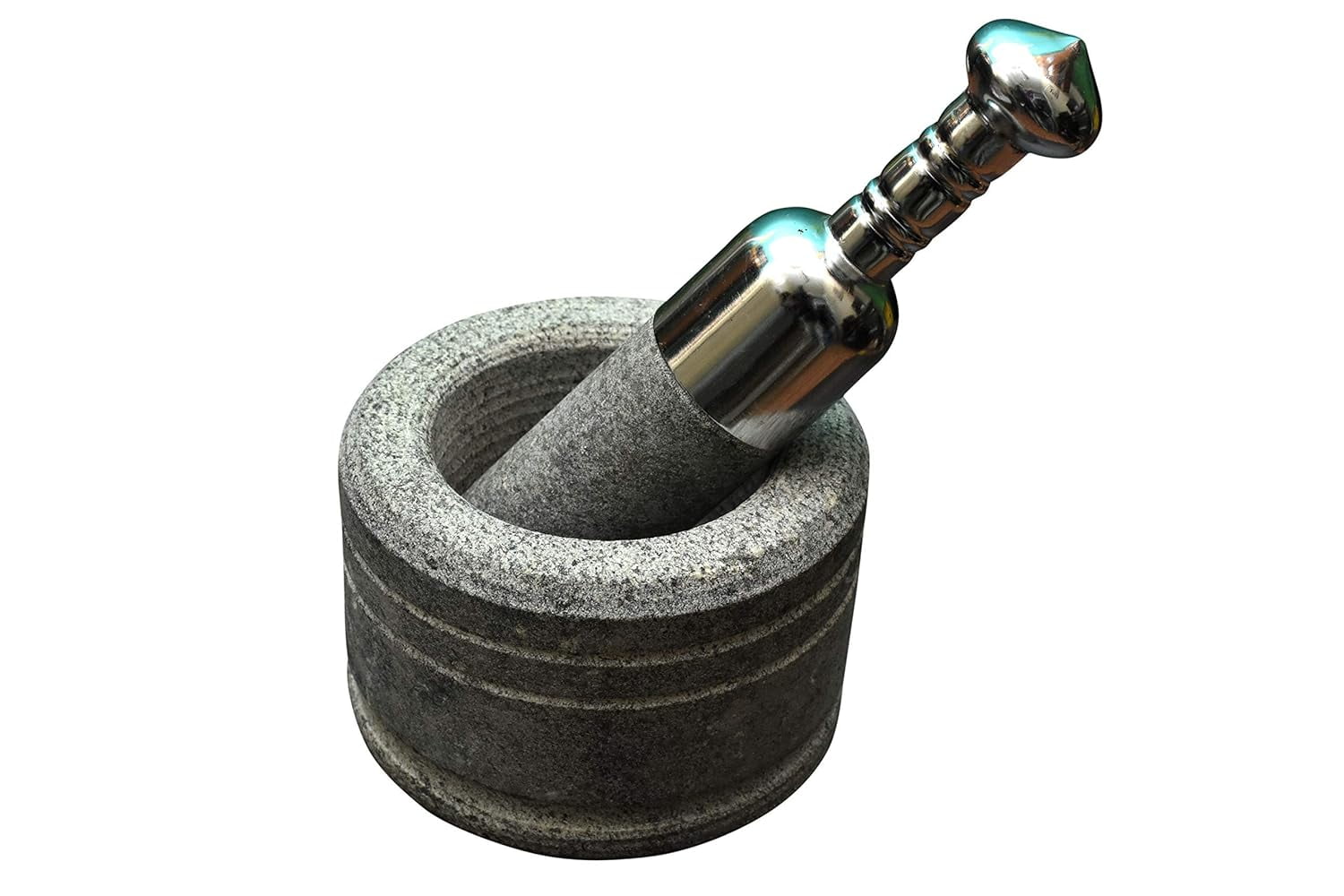 Grey Stone Mortar & Pestle Set With Stainless Steel Handle For Spices 5 ...