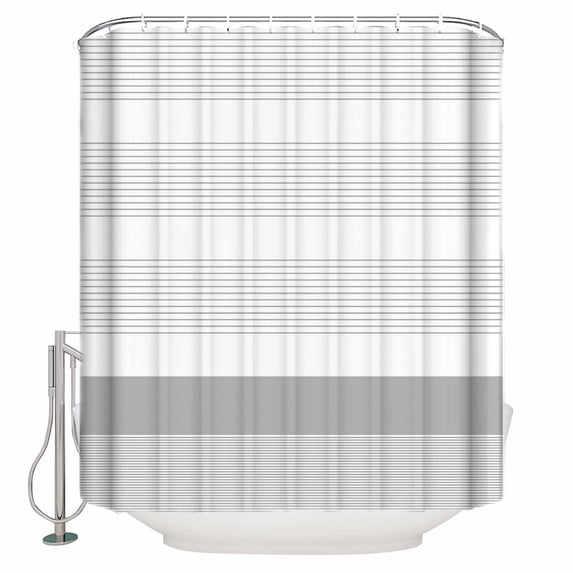 Grey Stripe Bathroom Shower Curtains with 12 Hooks Polyester Waterproof ...