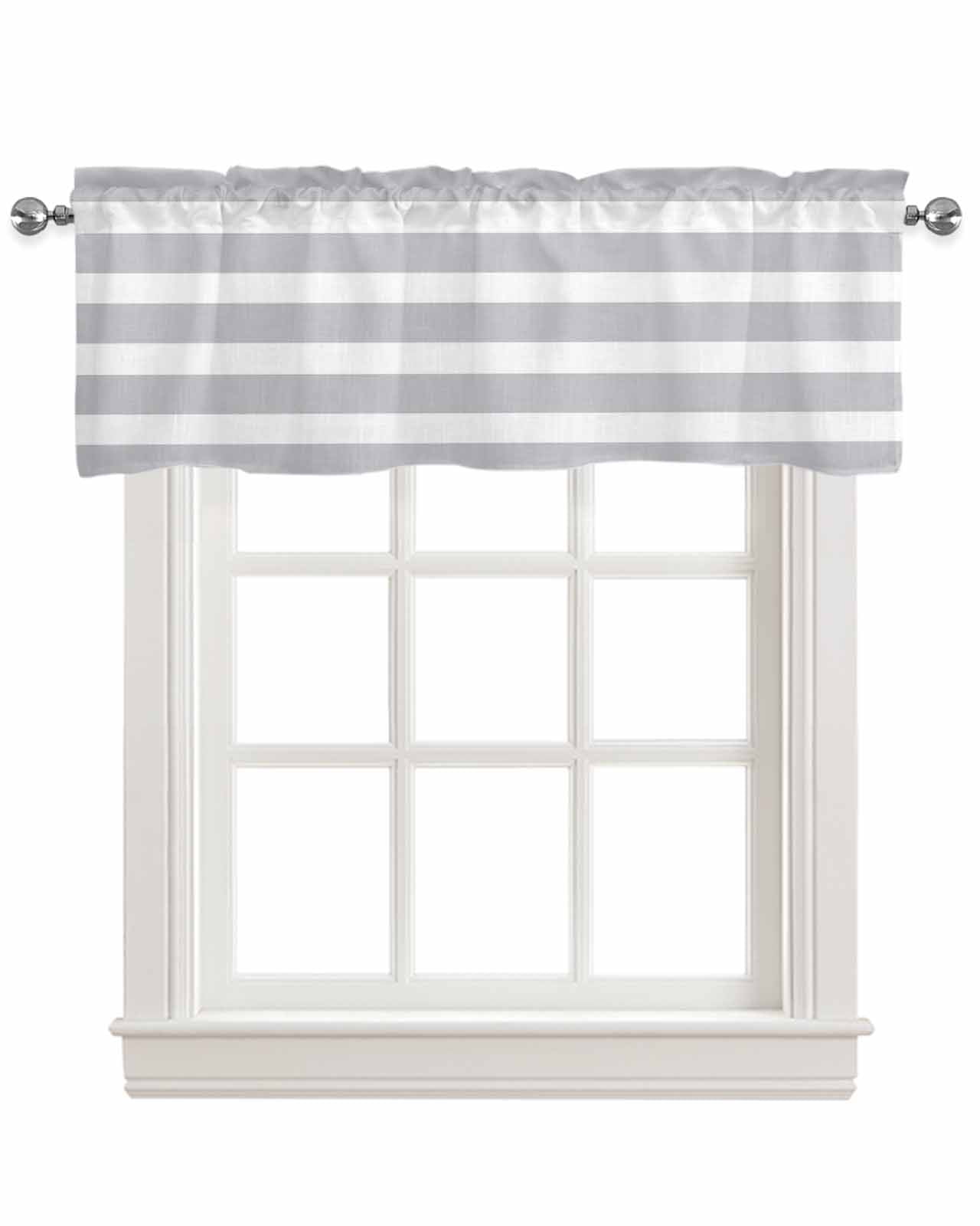 Grey Stripe Kitchen Valances for Windows Farmhouse Linen Window Valance ...