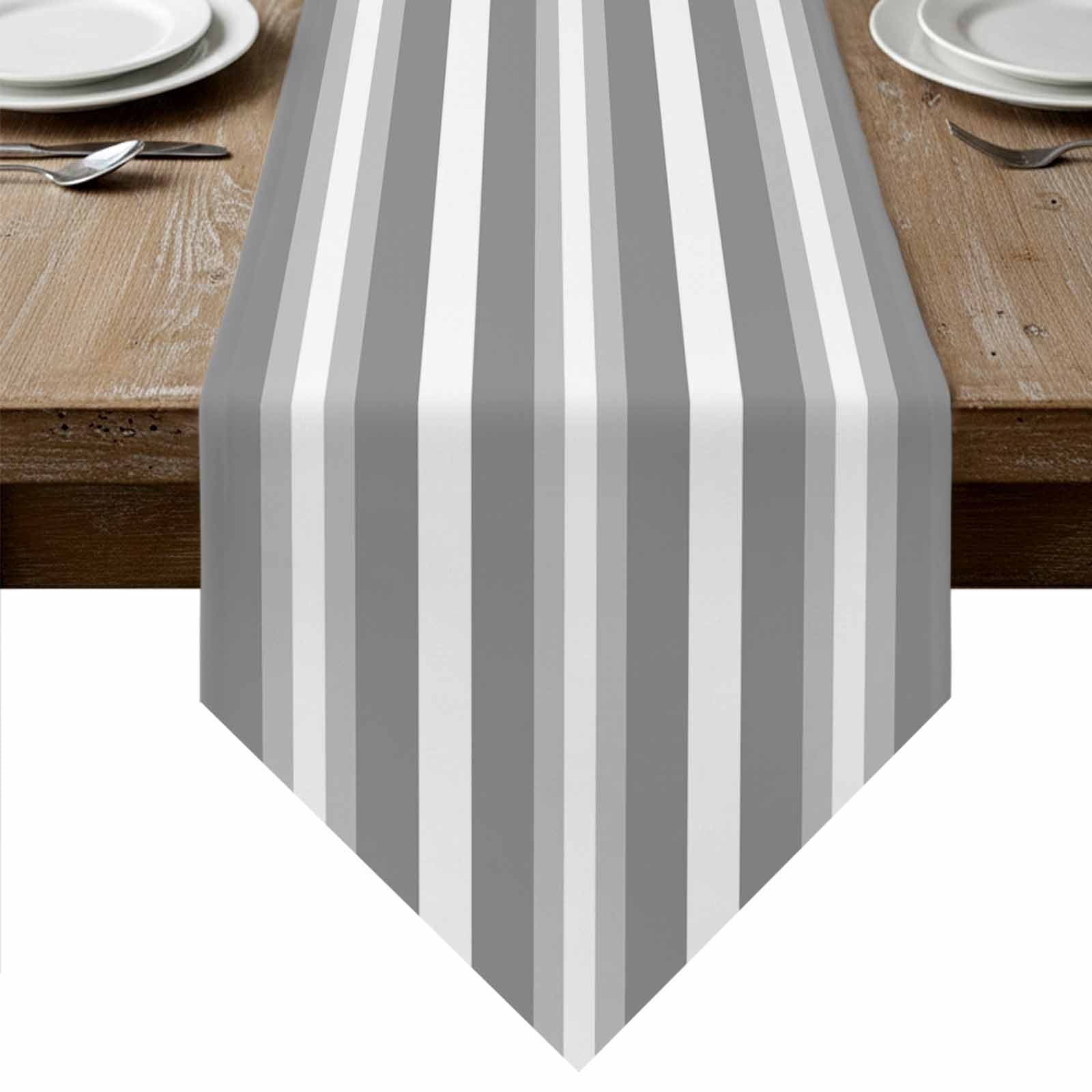 Grey Stripe Table Runner Linen Burlap Table Runner 108 Inches Long ...