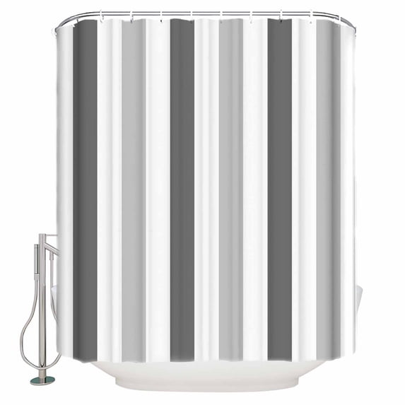 Grey Striped Bathroom Shower Curtains with 12 Hooks Polyester ...
