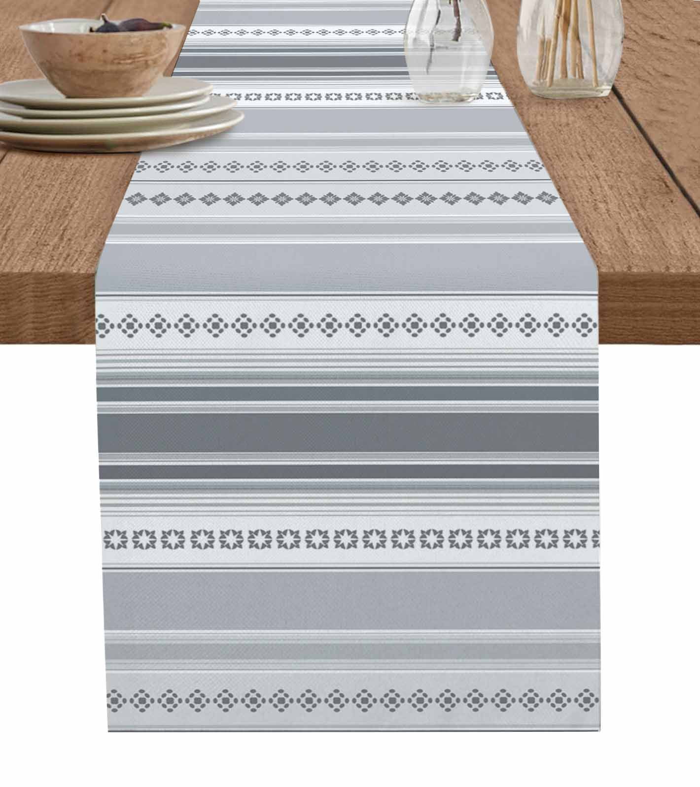 Grey Striped Burlap-Cotton Table Runner 36 Inches Long,Modern Geometric ...