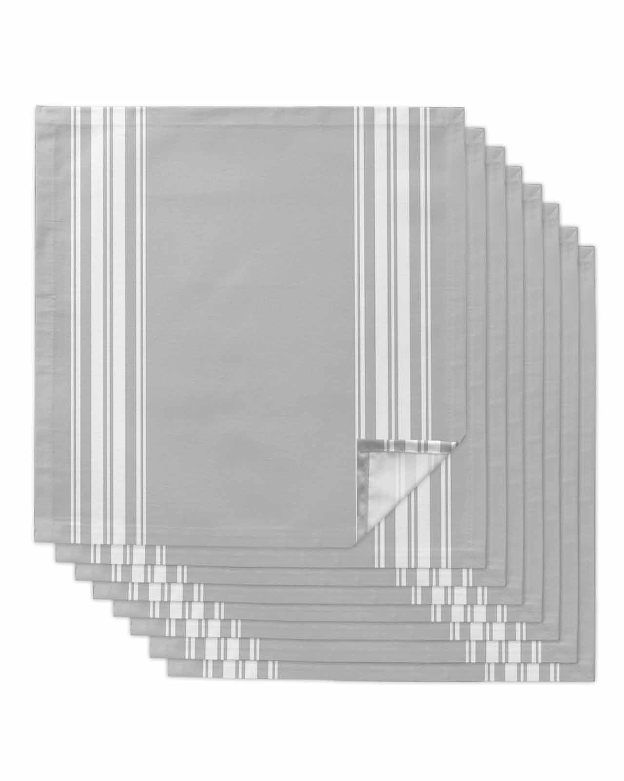 Grey Striped Cloth Napkins Washable Set of 8, Luxurious White Stripes ...