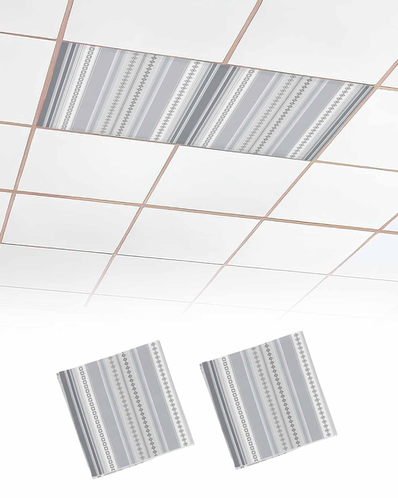 Grey Striped Fluorescent Light Covers for Ceiling Lights 4x2 feet,2 ...