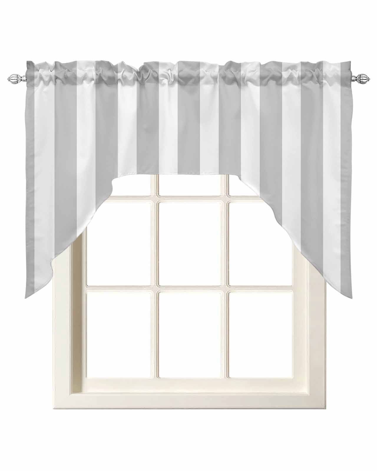 Grey Striped Kitchen Swag Valances for Windows, Modern Farmhouse Gray ...